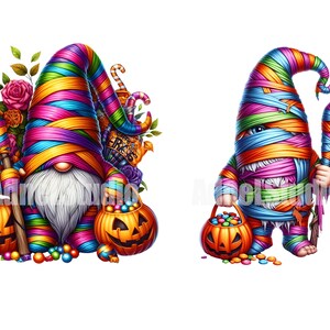 Halloween Mummy Gnome Clipart Bundle, Sweet Candy Gnome PNG, Colorful ...