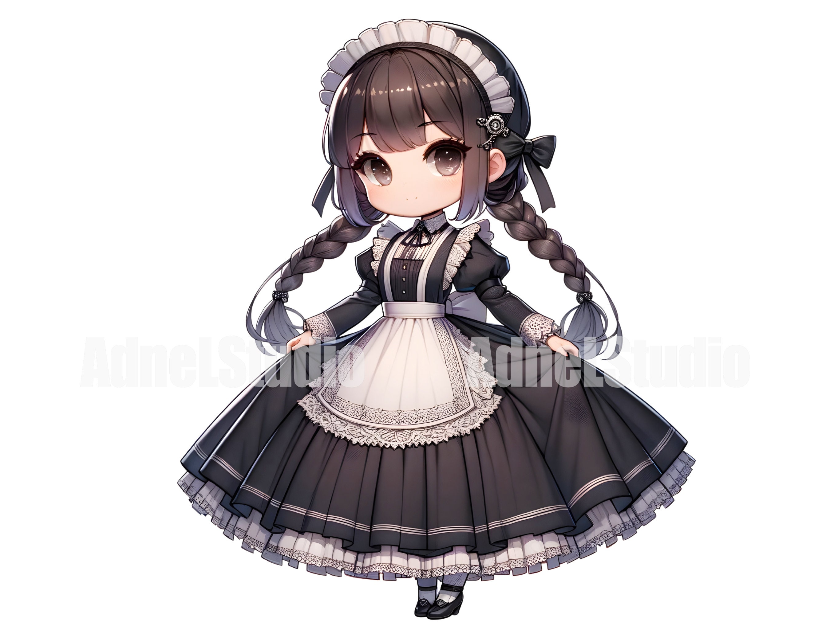 Watercolor Victorian Maid Girl Clipart, Chibi Girl Clipart, Little Girl ...