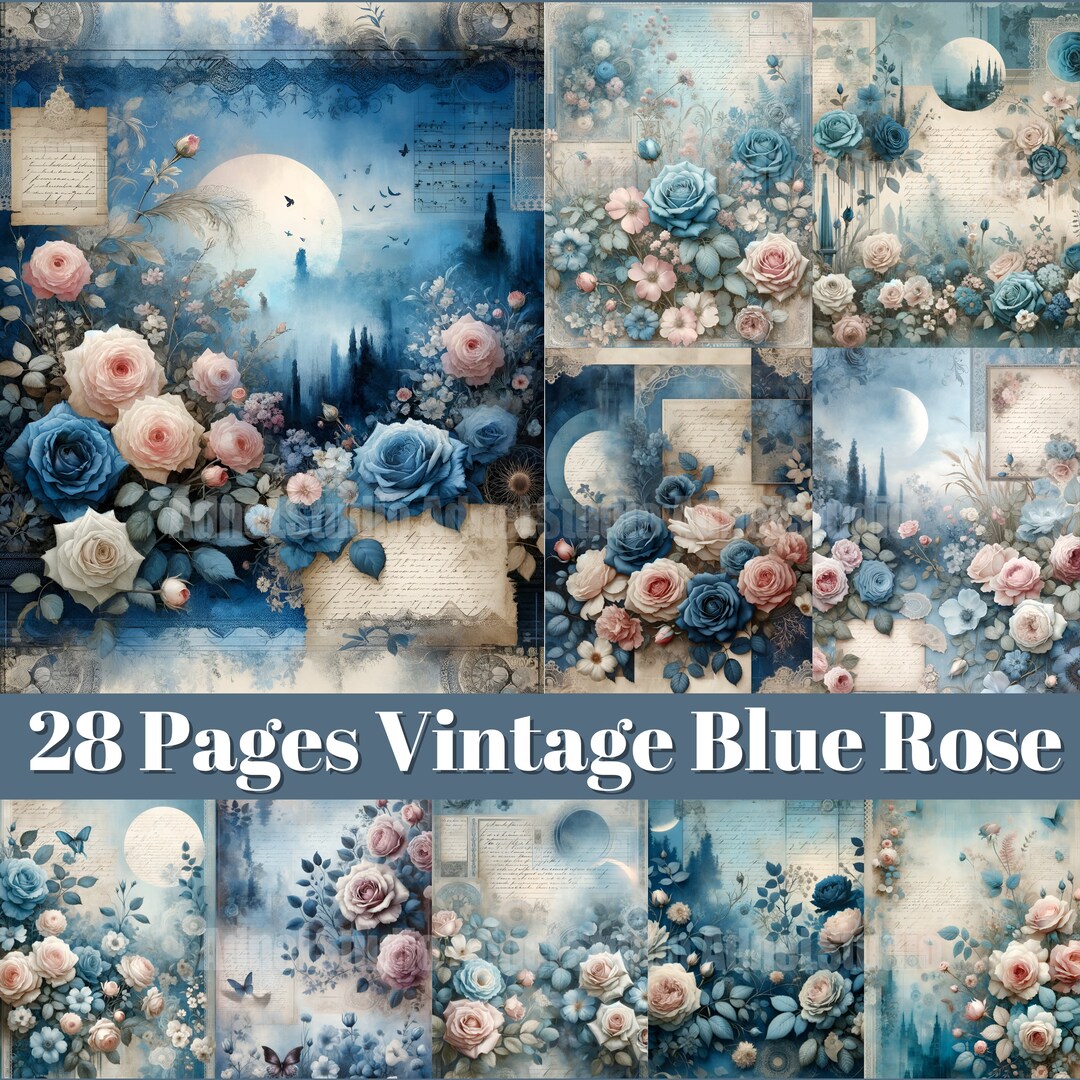 Vintage Blue Rose Junk Journal, Shabby Paper Roses, Vintage Victorian ...