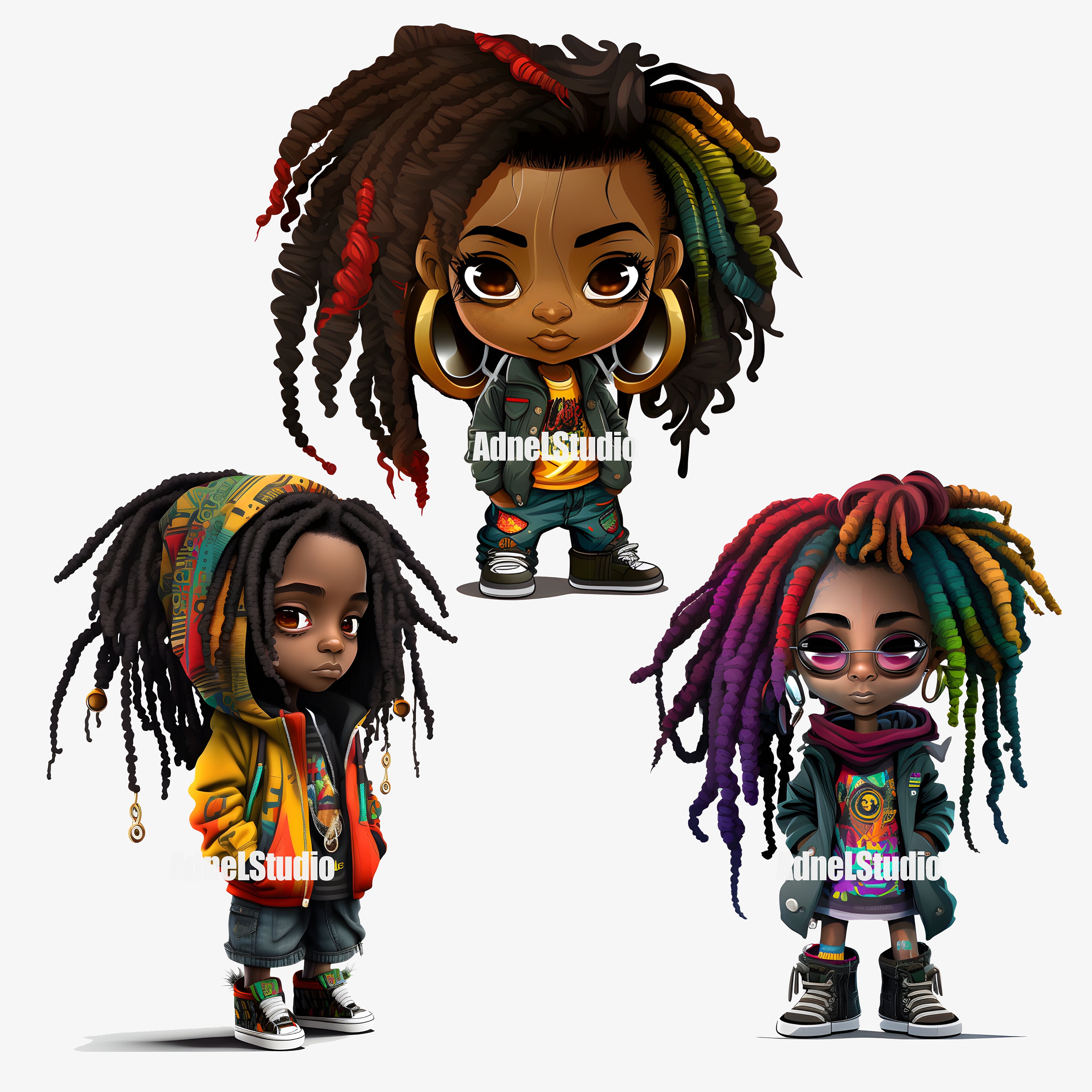 Dread Loc Black Girl PNG, Black Hip Hop Girl Doll PNG, Black Chibi Girl ...