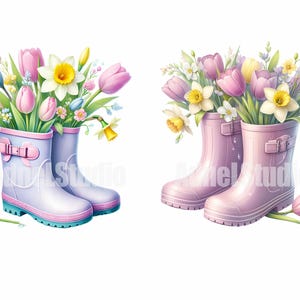 Watercolor Floral Rain Boots Clipart, Spring Flowers Illustration ...