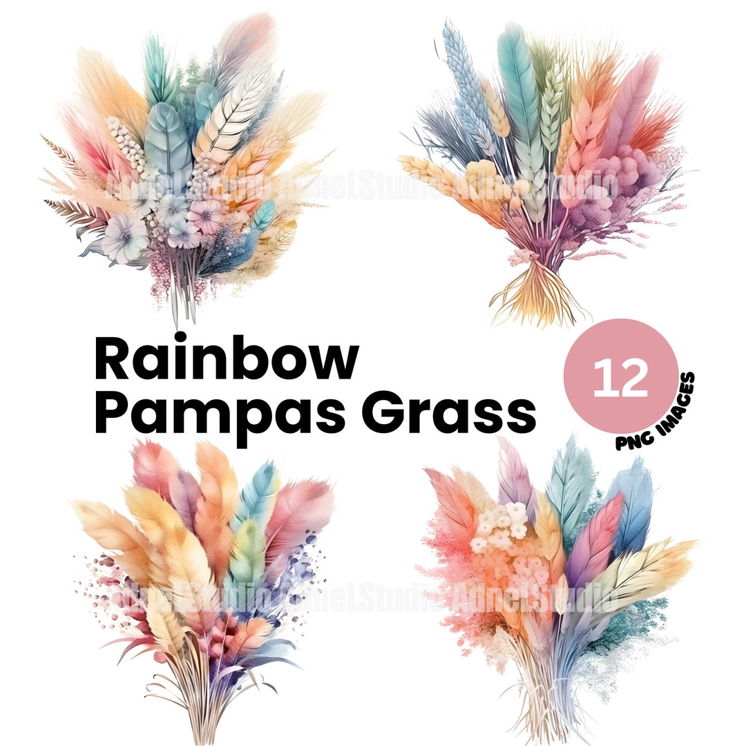 Rainbow Boho Flowers Clipart - Watercolor Boho Floral Bouquet Clipart ...