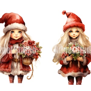 Watercolor Christmas Girl Clipart - Watercolor Santa Girl Clipart ...