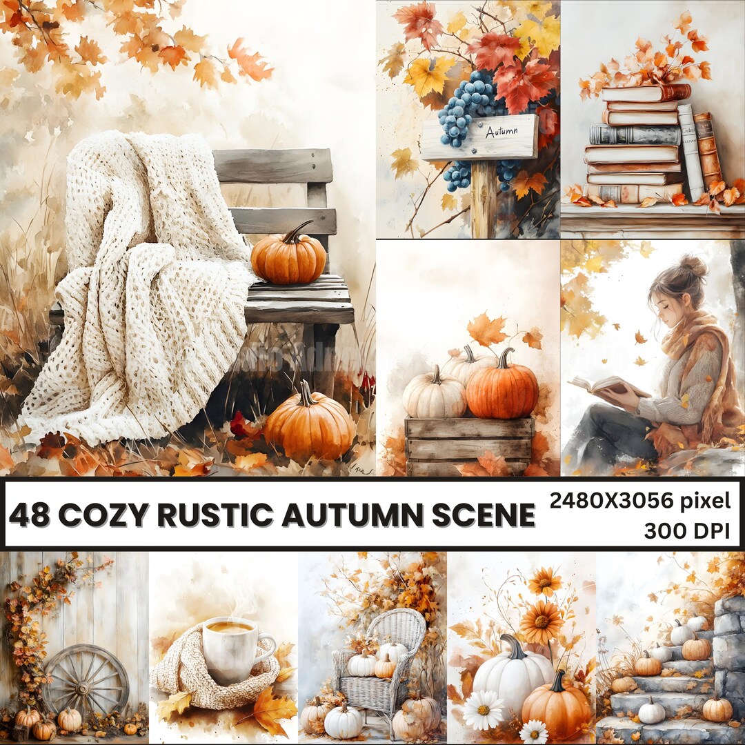 Cozy Rustic Autumn Scene Junk Journal Pages, Fall Aesthetic Digital ...