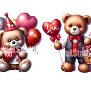 Valentines Teddy Bear Clipart, Watercolor Valentines Day Clipart, Teddy ...