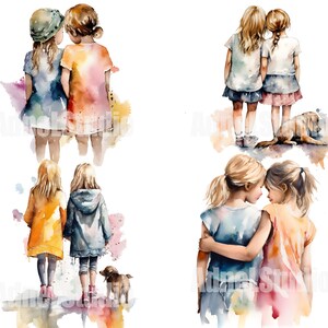 Watercolor Best Friends Clipart - 12 Watercolor Kids Girl BFF Clipart ...