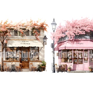 Watercolor Spring Coffee Shop Clipart -20 High Quality Cafe PNG Clipart ...