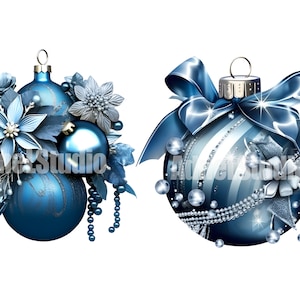 Blue Christmas Ornaments Clipart, Watercolor Christmas Ornament PNG ...