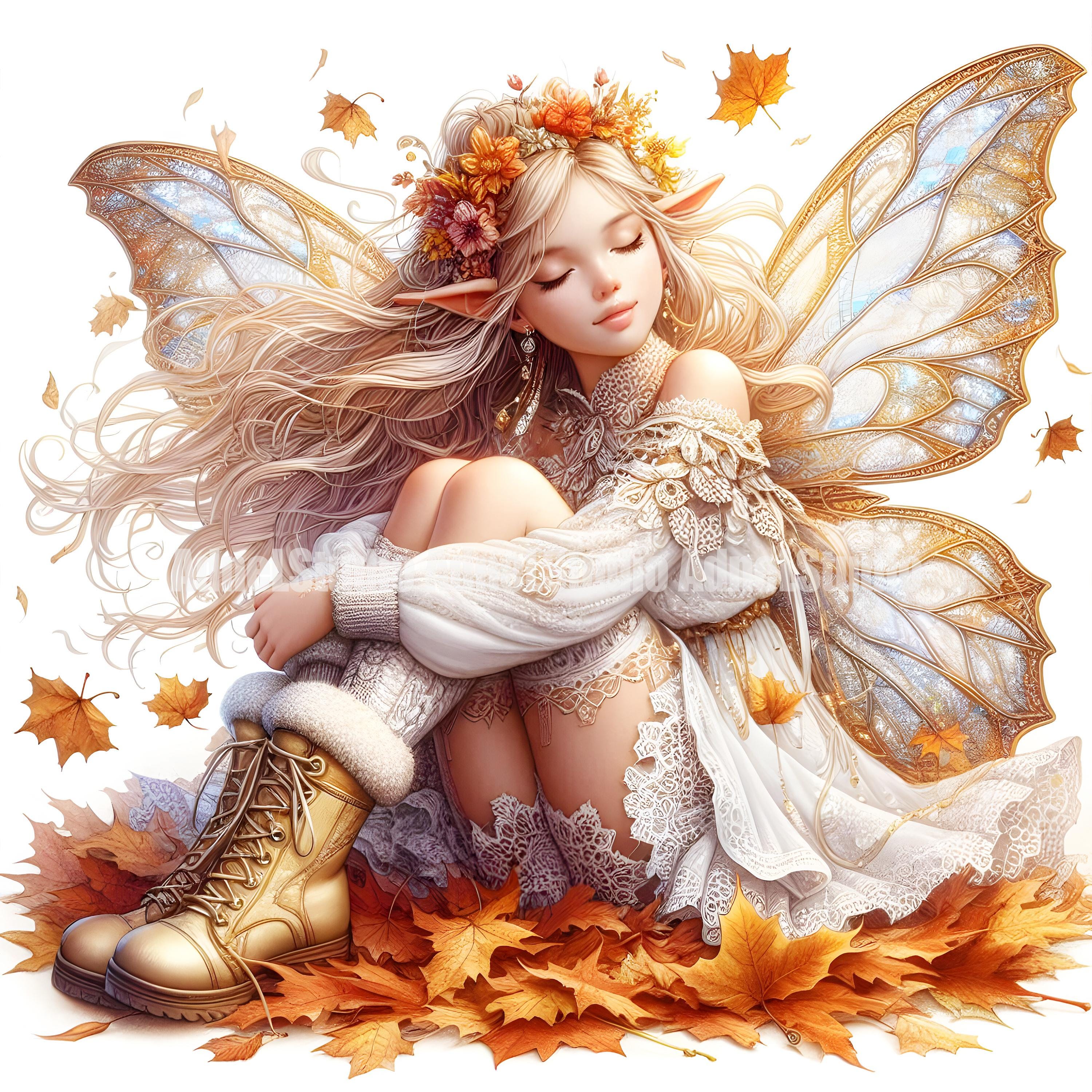 Cozy Autumn Fairy Illustration With Fall Leaves and Lanterns, Whimsical ...
