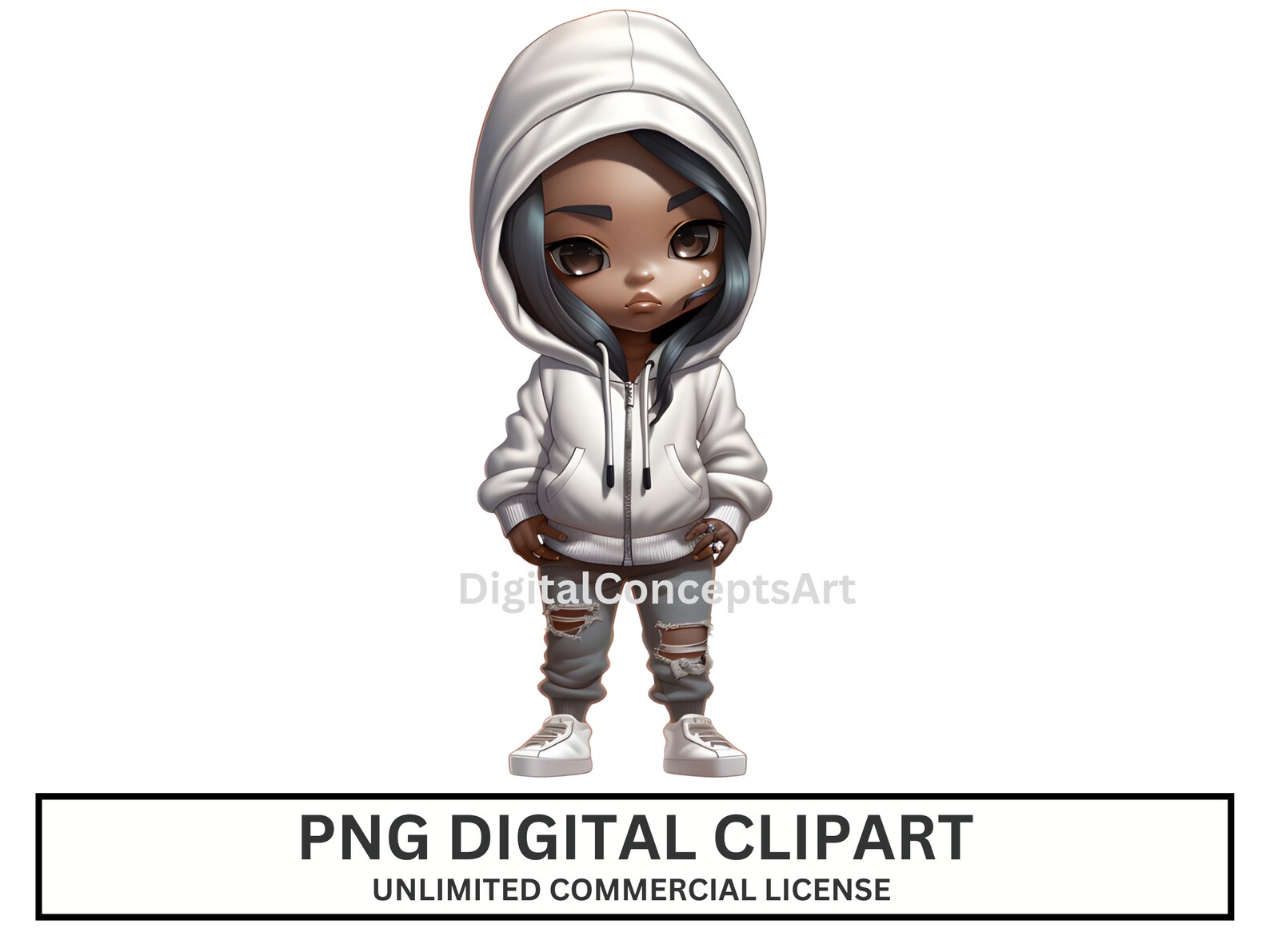 Black Hip Hop Girl Clipart, Black Chibi Girl Png, African American ...