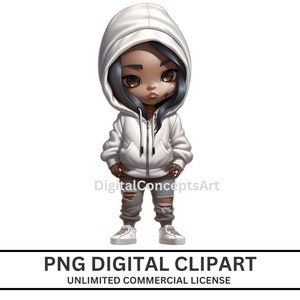 Black Hip Hop Girl Clipart, Black Chibi Girl Png, African American ...