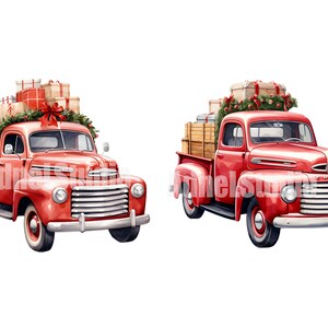 Christmas Truck Clipart - Watercolor Christmas Clipart, Vintage Red ...
