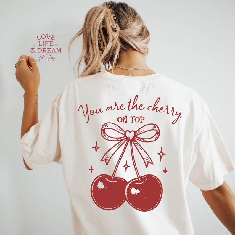 Retro Cherries T-shirt Design: Bow & Stars Graphic (digital Download ...