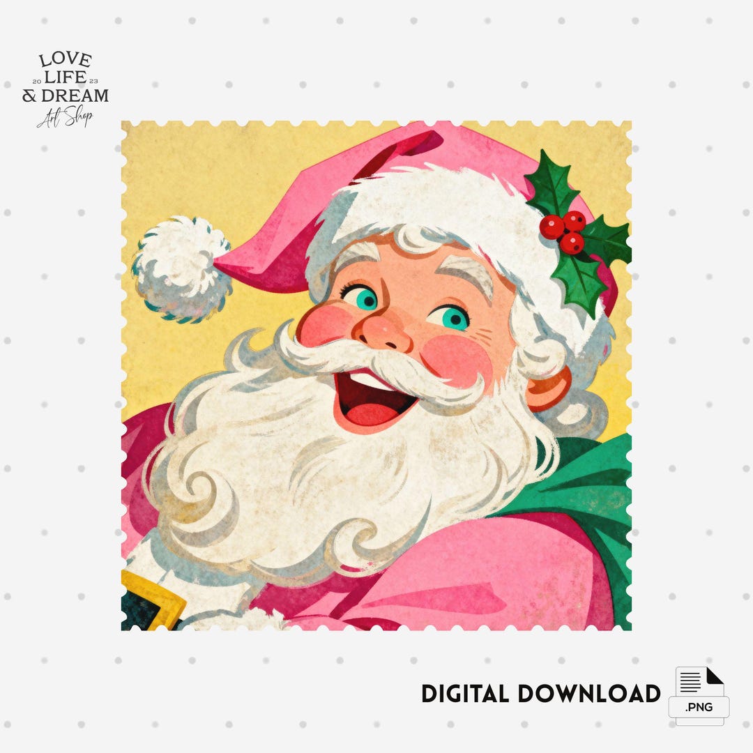 Retro Pink Santa PNG, Vintage Christmas Clipart (digital Download) - Etsy