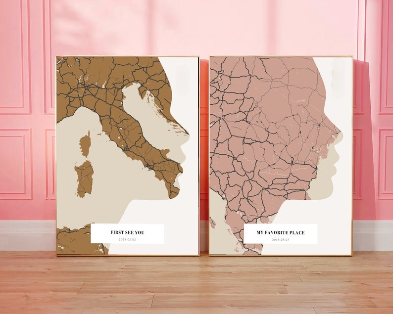 Custom Map Face Print | Anniversary Gift | Where We Met Map | Map Art ...