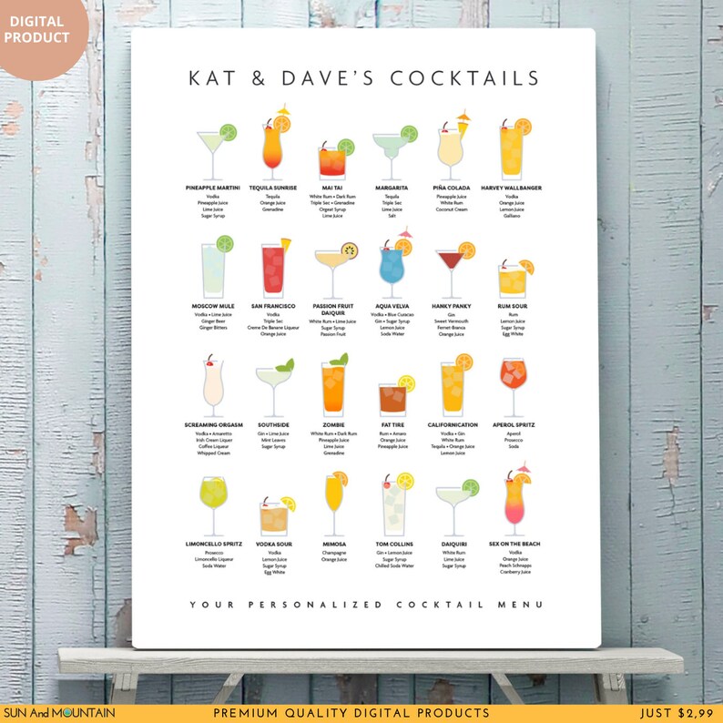 Personalised Cocktail Menu With Studs Home Bar Decor Pub - Etsy