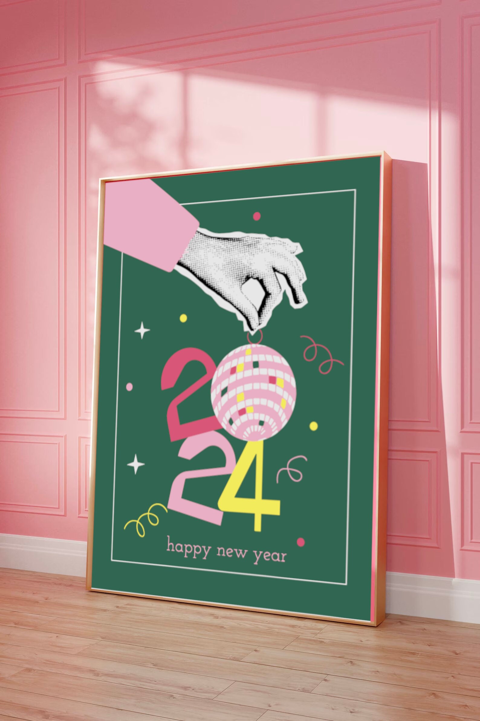 Happy New Year Disco Ball 2024 Modern Christmas Wall Art - Etsy