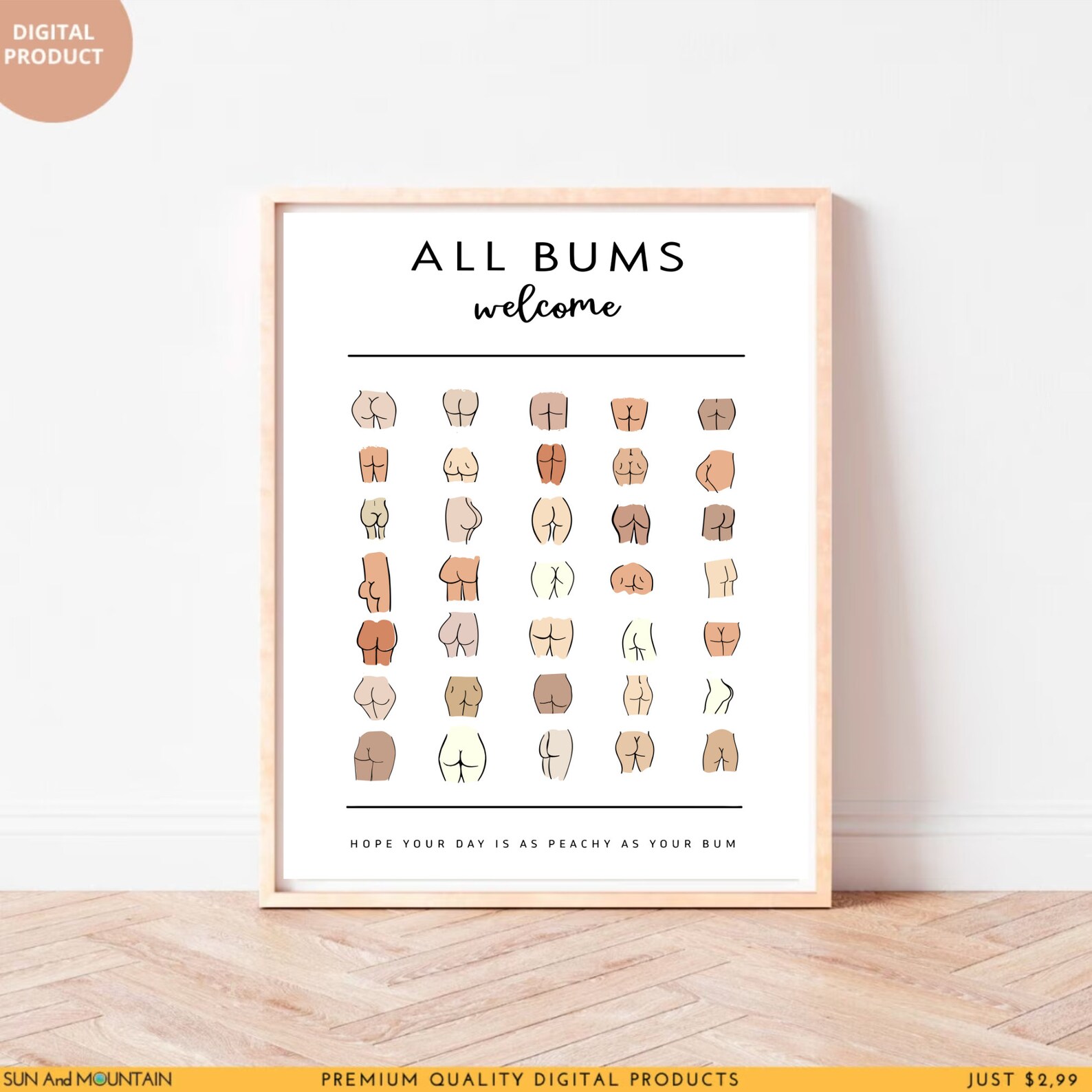 Funny Bum Print: Boho Bathroom Wall Art (digital Download) - Etsy