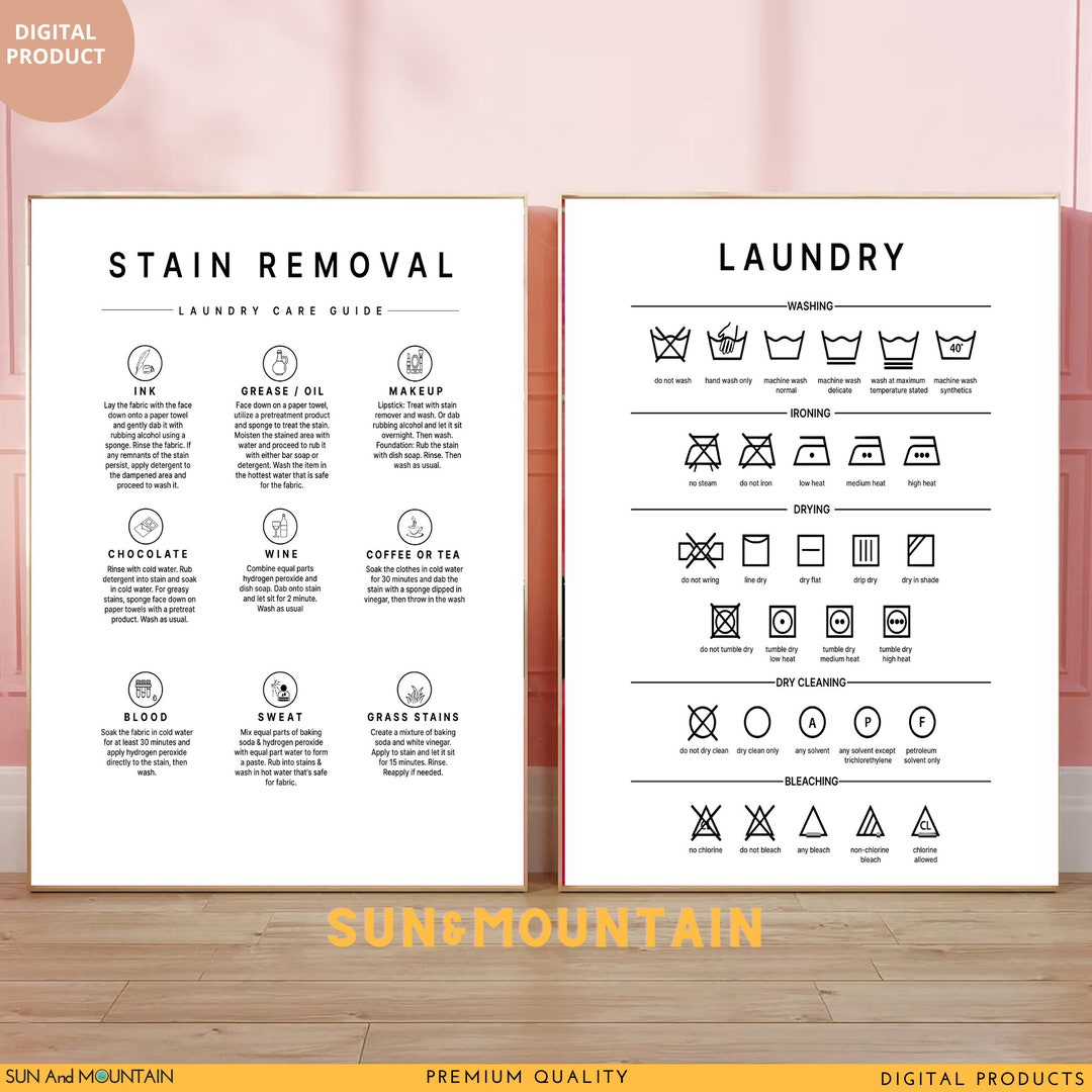 Laundry Room Prints Set: Stain Removal & Symbols Guide (digital ...