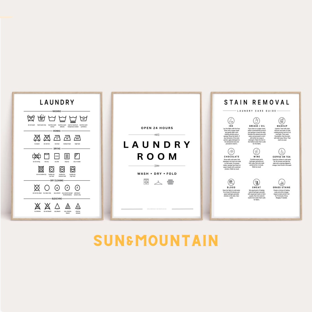 Laundry Room Print Set: Stain Removal & Symbols Guide (digital Download ...
