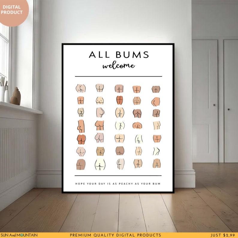 Funny Bum Print: Boho Bathroom Wall Art (digital Download) - Etsy