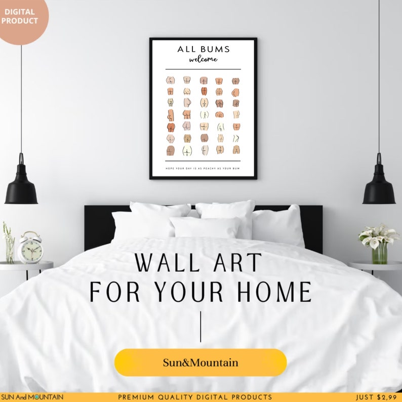 Nice Bum Body Positive Wall Print Boho Funny Bathroom Signs Wall Art