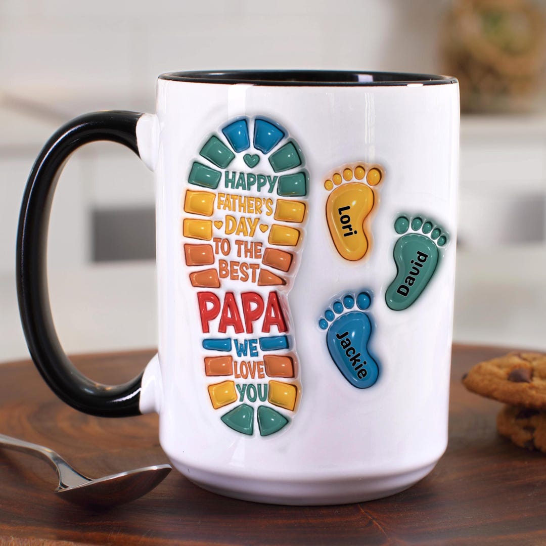 Personalized Papa Footprints Mug Custom Dad & Papa Gift From Kids Dad ...