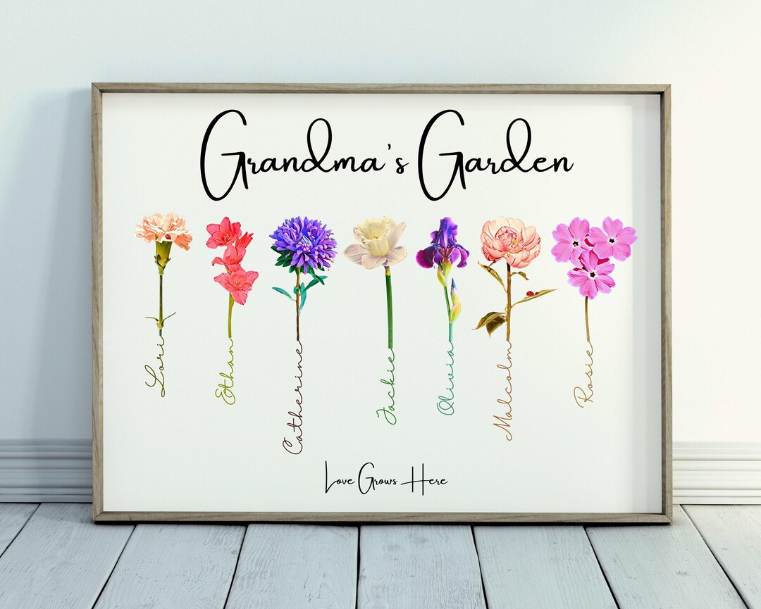 Custom Grandma's Garden Print, Custom Birth Flower Sign, Family Garden ...