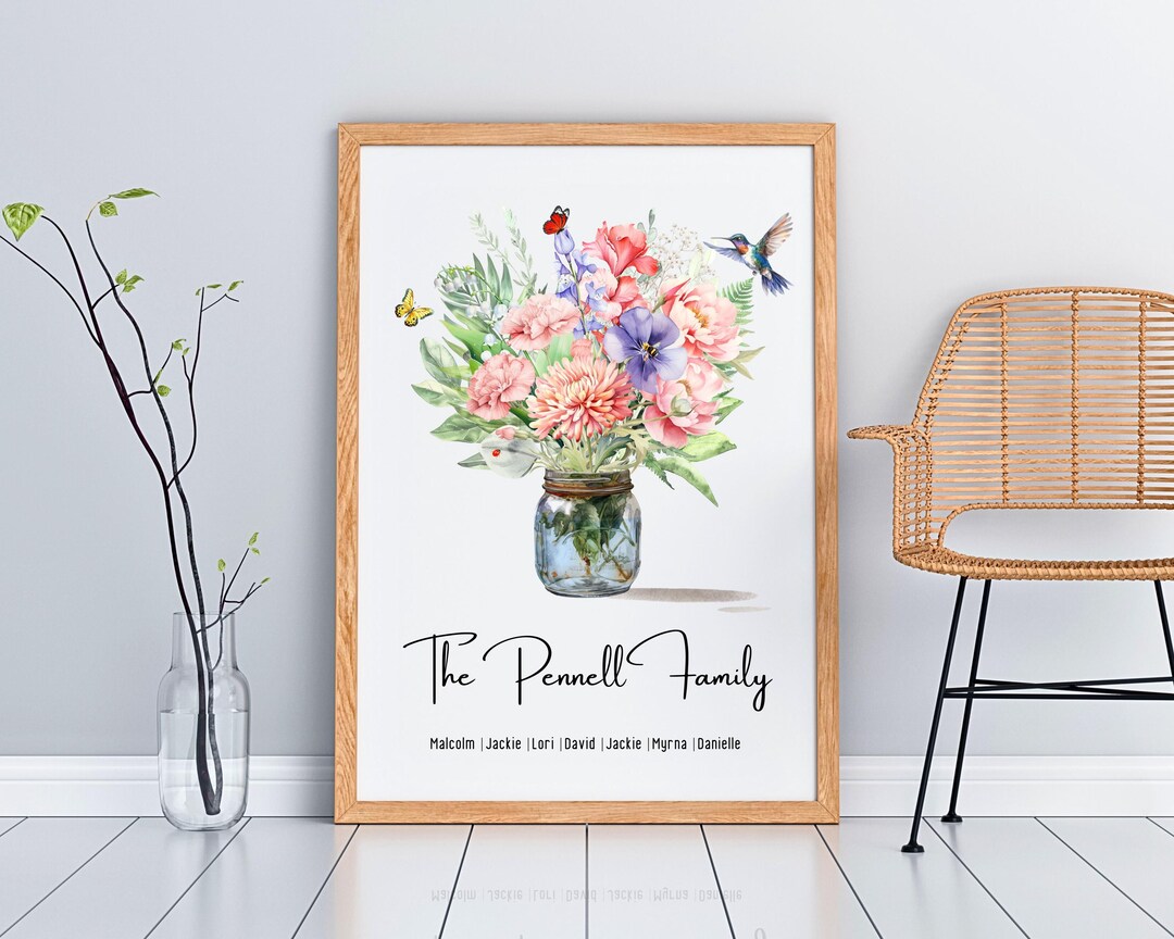 Custom Birth Month Flower Family Bouquet Painting, Birth Month Flower ...