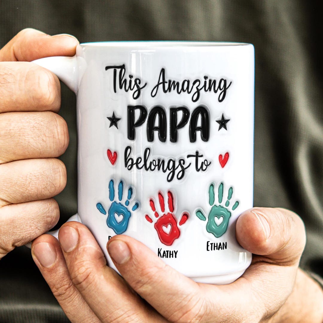Personalized Papa Hand Prints Mug, Custom Father's Day Coffee Cup, Dad ...