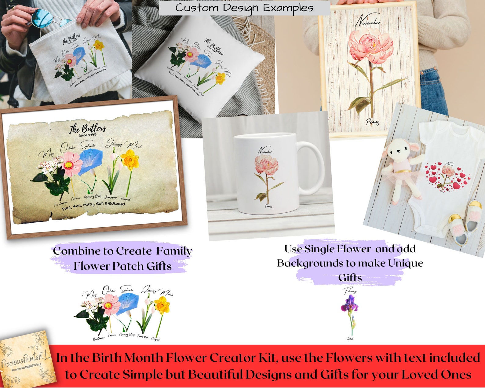 Birth Month Flowers PNG Kit, Watercolor Floral PNG Bundle, DIY Birth ...