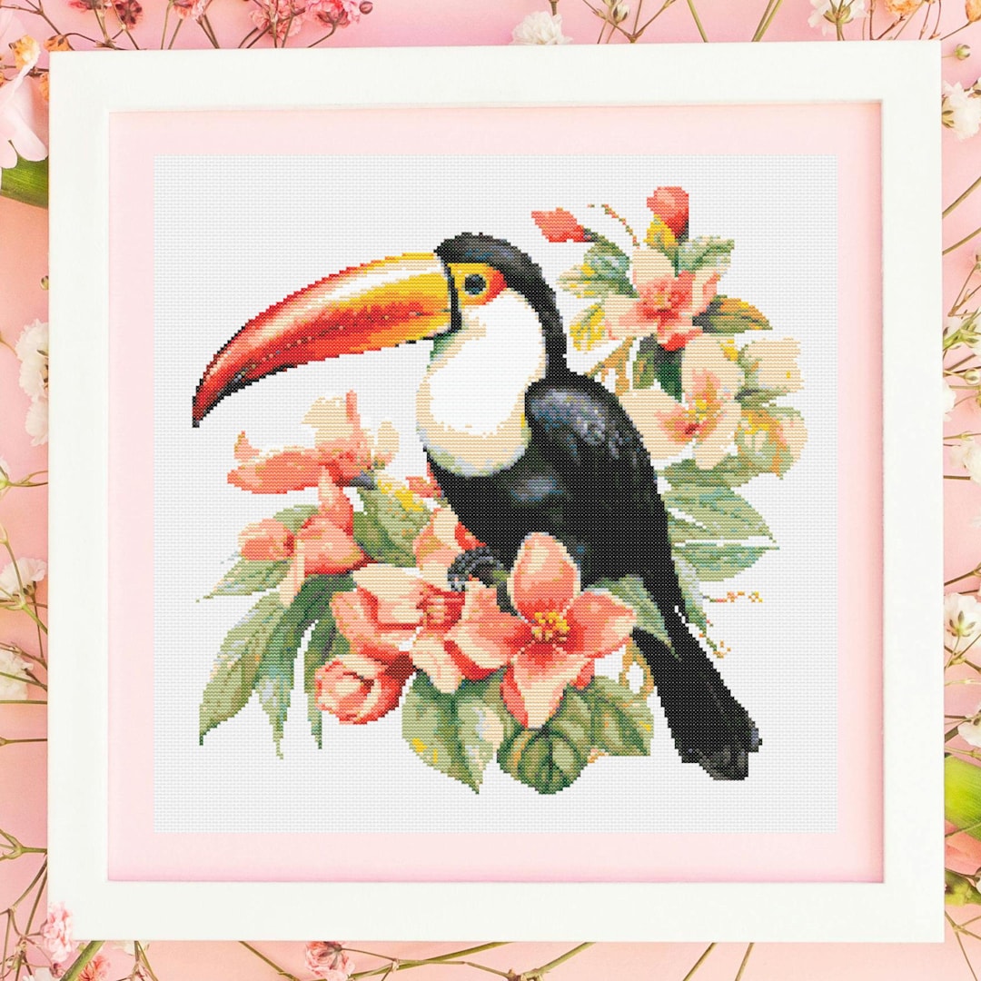 Toucan Bird Floral Cross Stitch Pattern PDF, Spring Embroidery Design ...