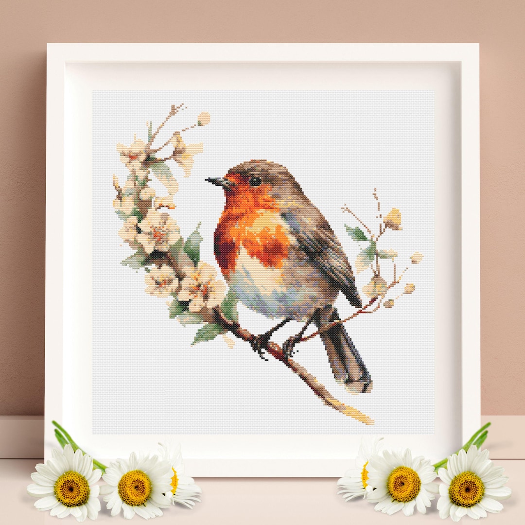 Bird Cross Stitch Pattern PDF, Robin Bird, Cute Bird Embroidery Pattern ...