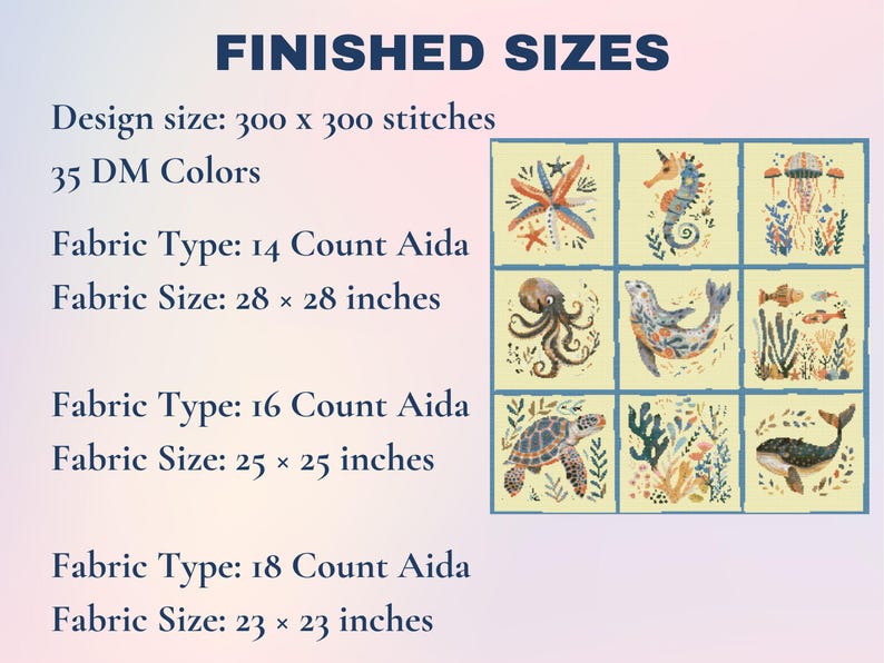 Sea Animals Cross Stitch Pattern, Watercolor Folk Art Embroidery (PDF ...