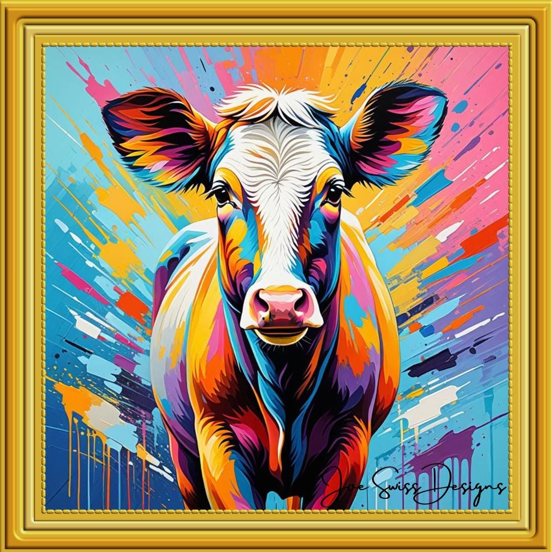 PRINTABLE Wall Art Pop Art | Colorful Cow Digital Art | Cow Art ...