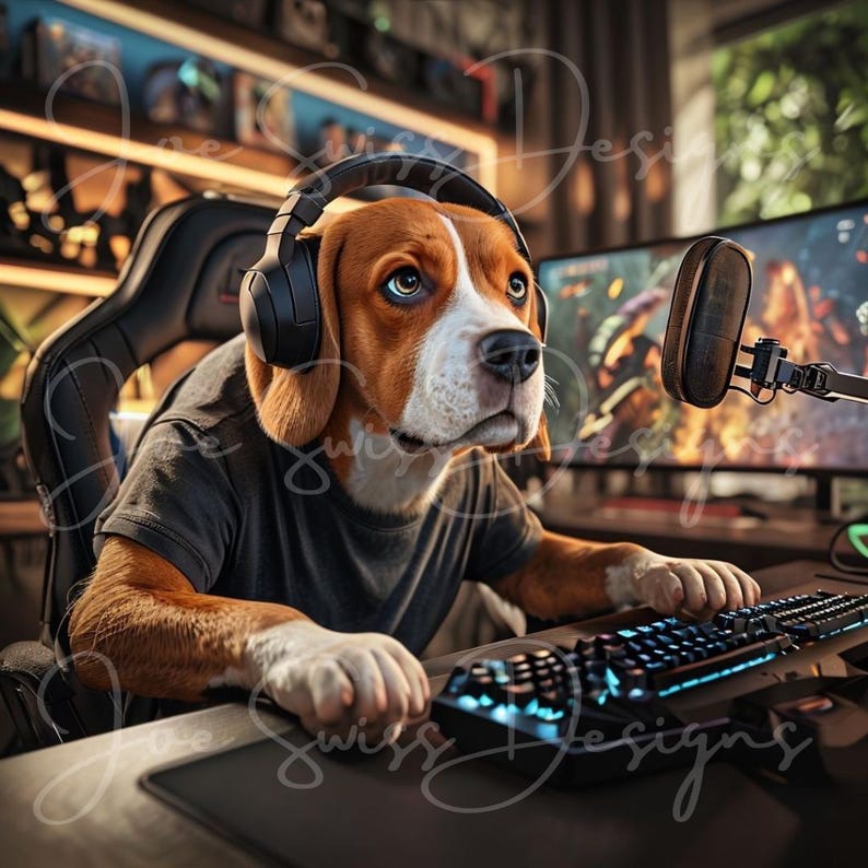 Dog Gamer, Png, Video Games, Game Night, PNG File, PC Player, Digital ...