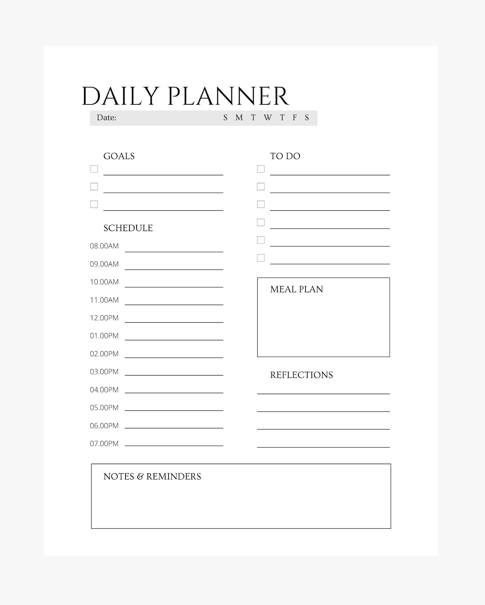 Printable Daily Planner, Fillable PDF, Productivity Planner, Download ...