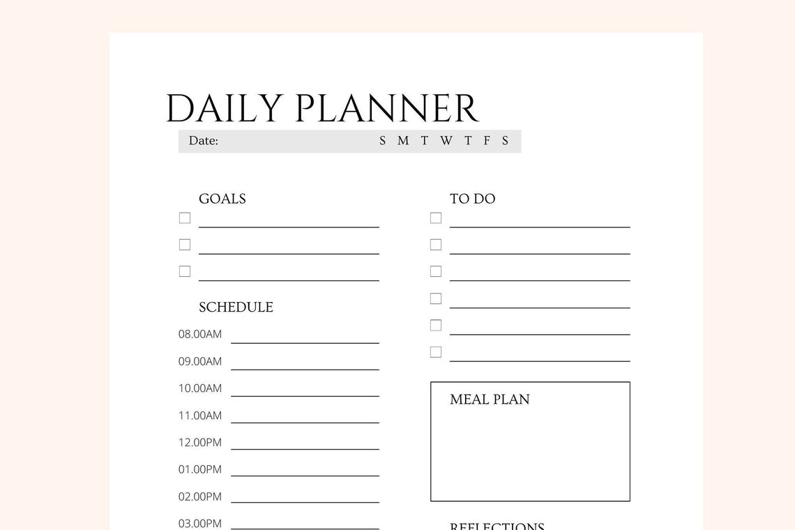 Printable Daily Planner, Fillable PDF, Productivity Planner, Download ...