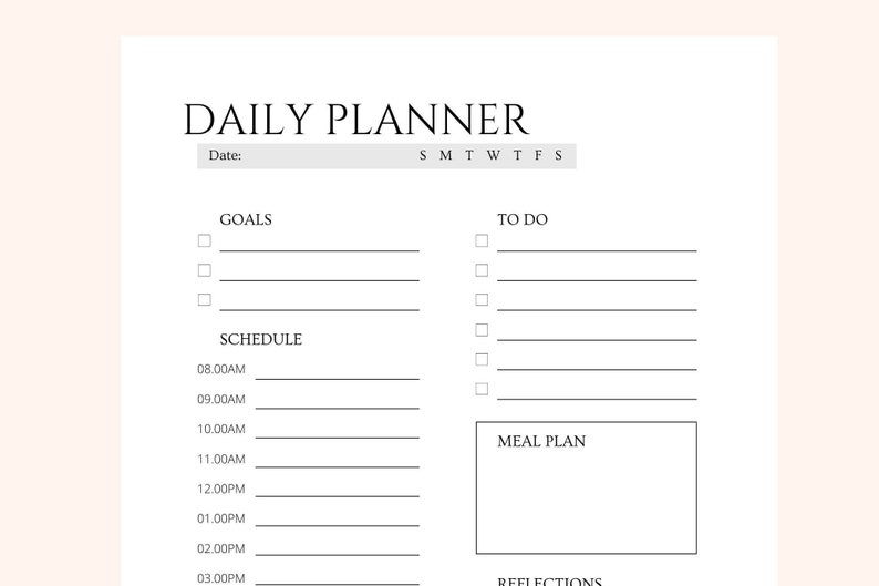 Printable Daily Planner, Fillable PDF, Productivity Planner, Download ...