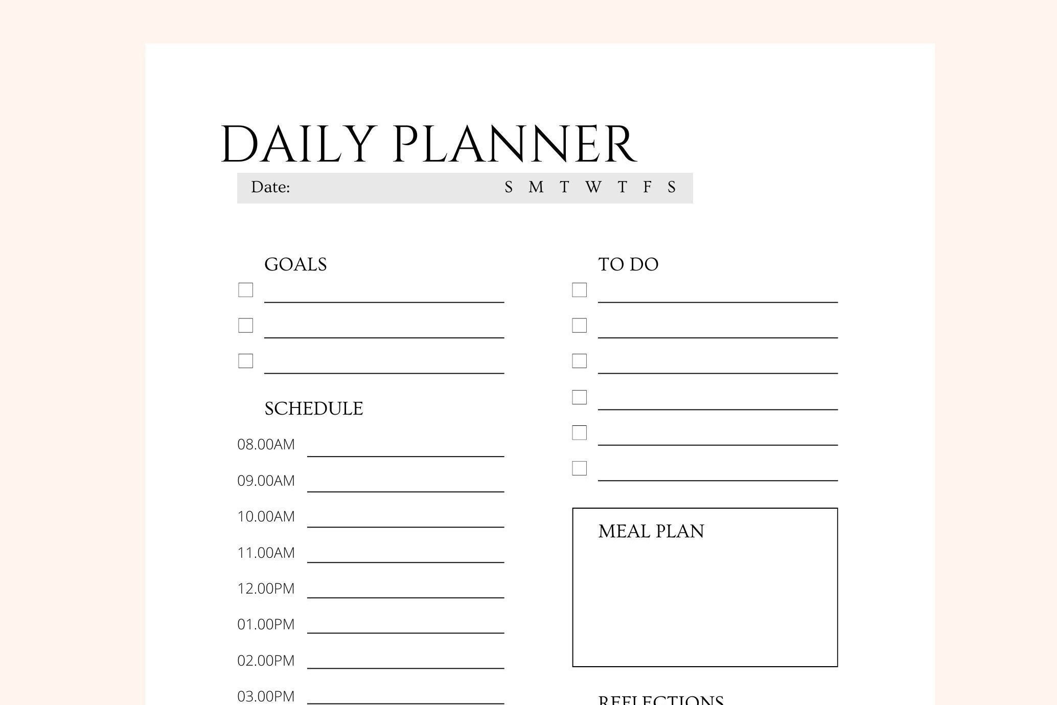 Printable Daily Planner, Fillable PDF, Productivity Planner, Download ...