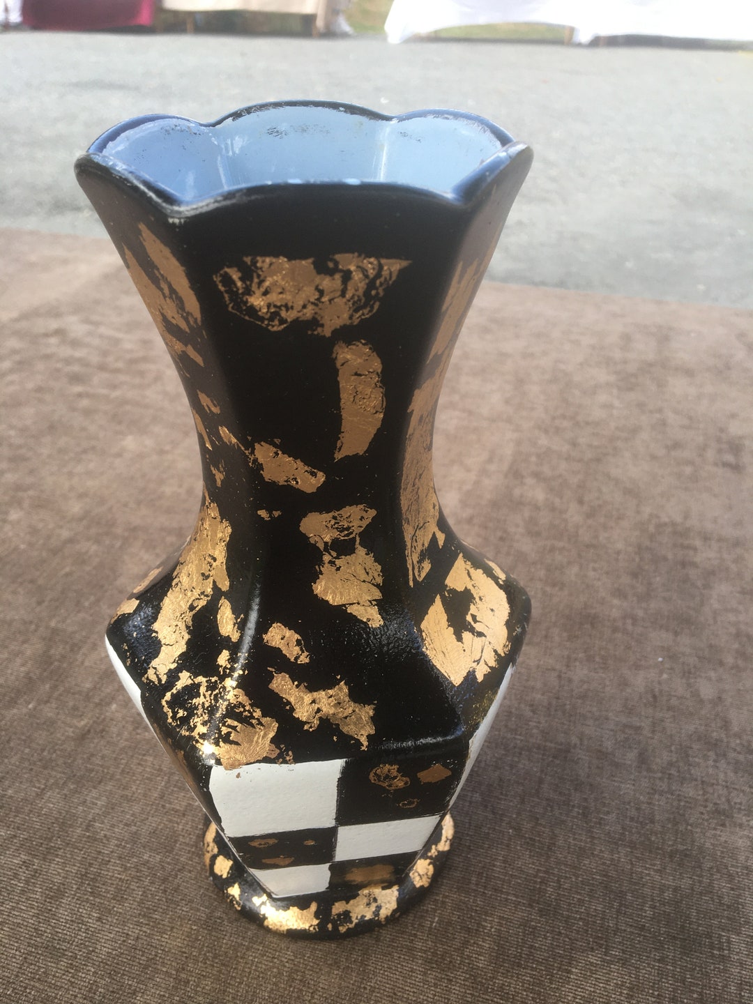 Small Chic Vase With Black and White Checkerboard, Gilded With Gold ...