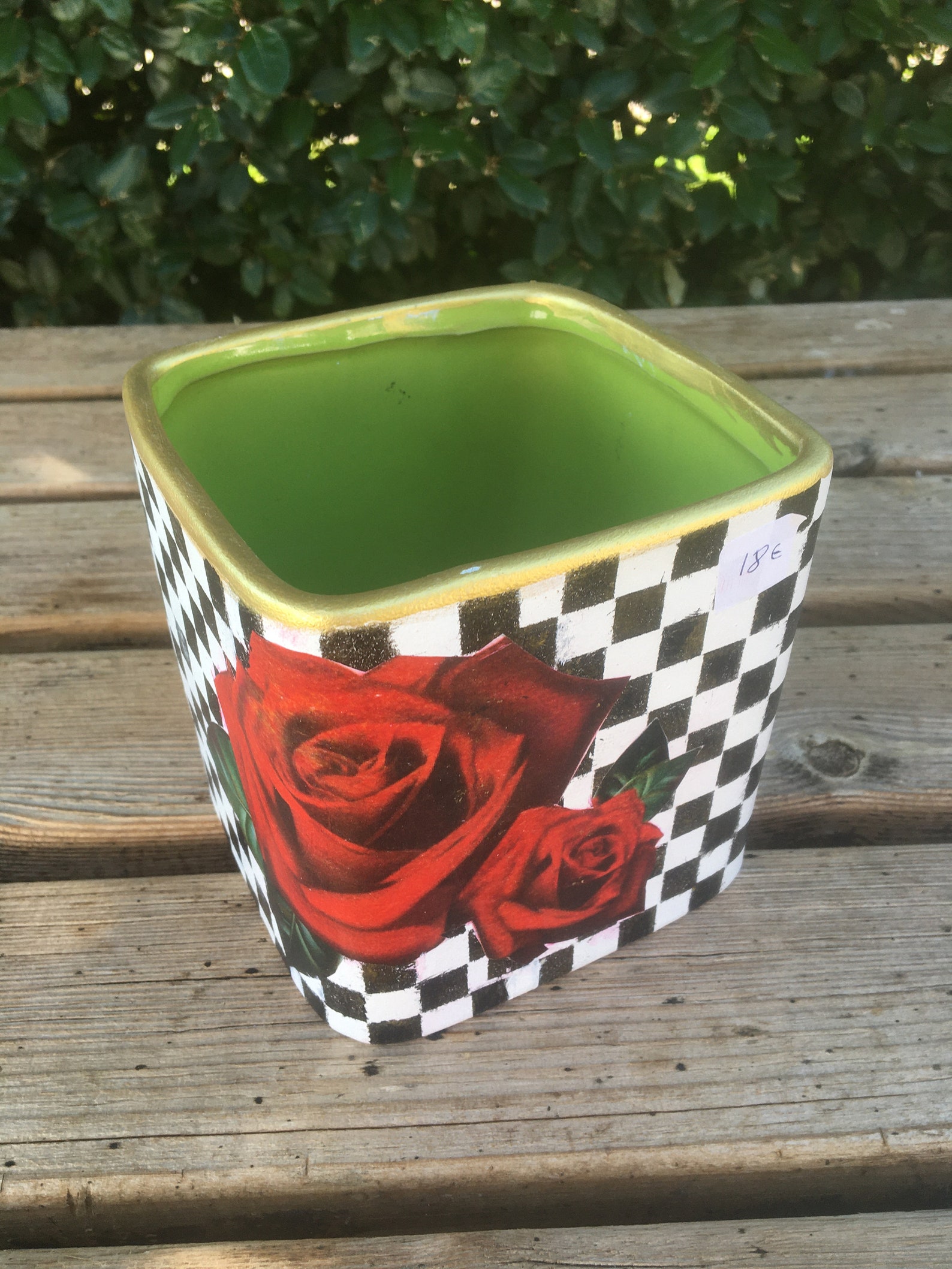 Alice From Wonderland Plant Pot. Square. Black and White Checkerboard ...
