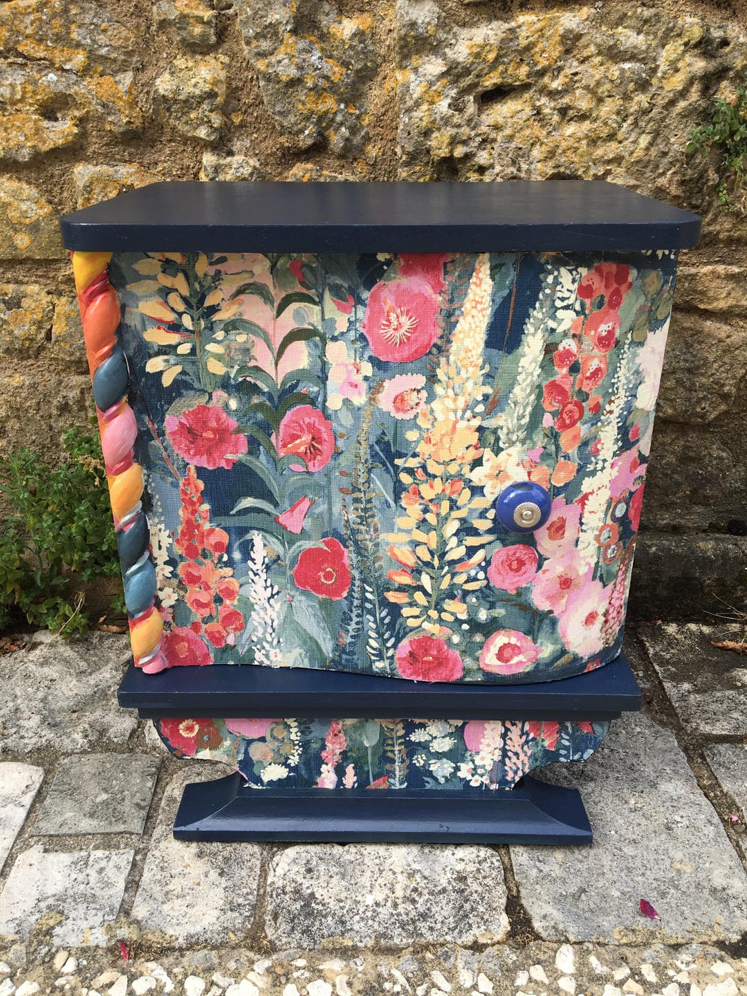 Vintage Style Wooden Bedside Table Revamped. Modernized Floral Bedside ...