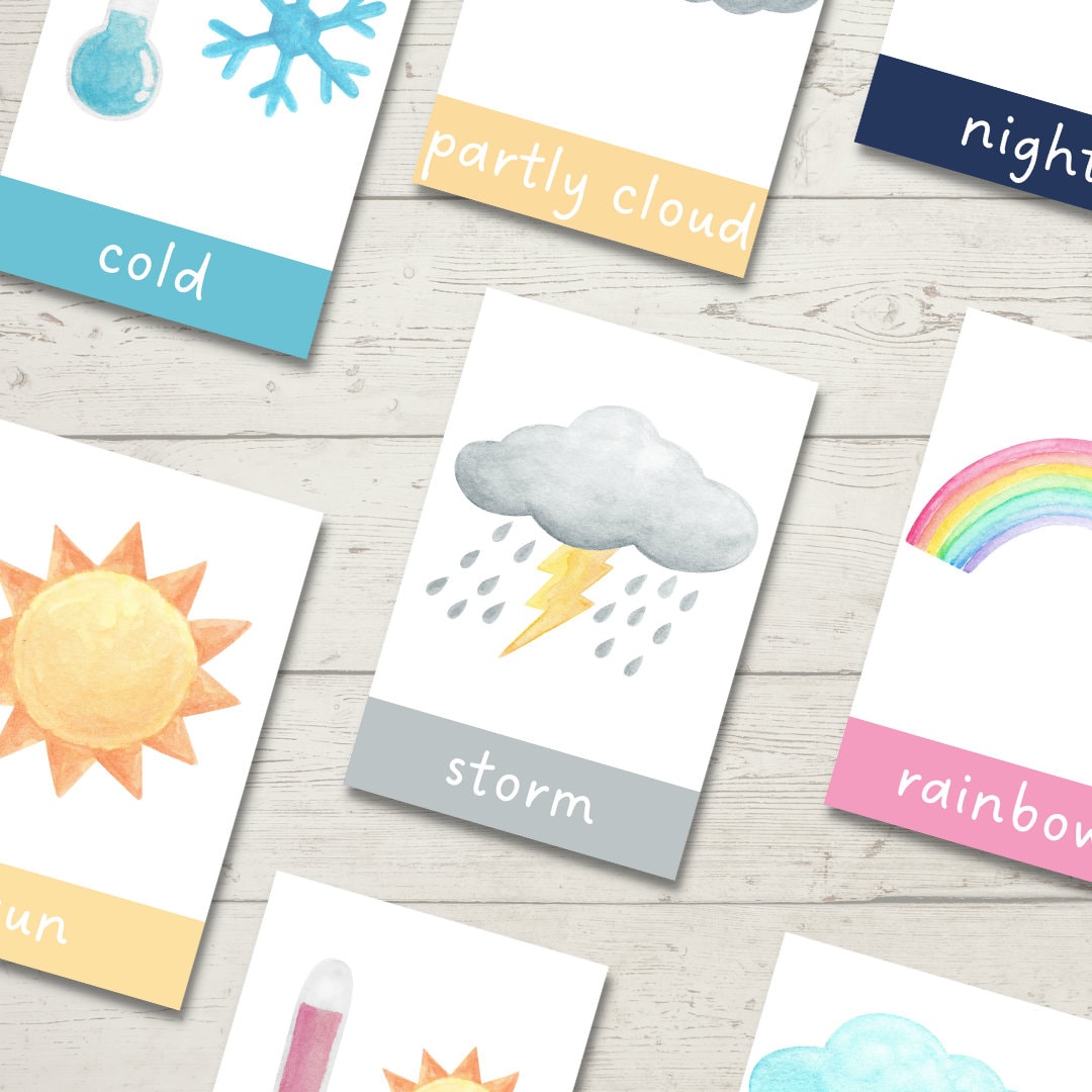 Weather Flashcards Printable - Etsy