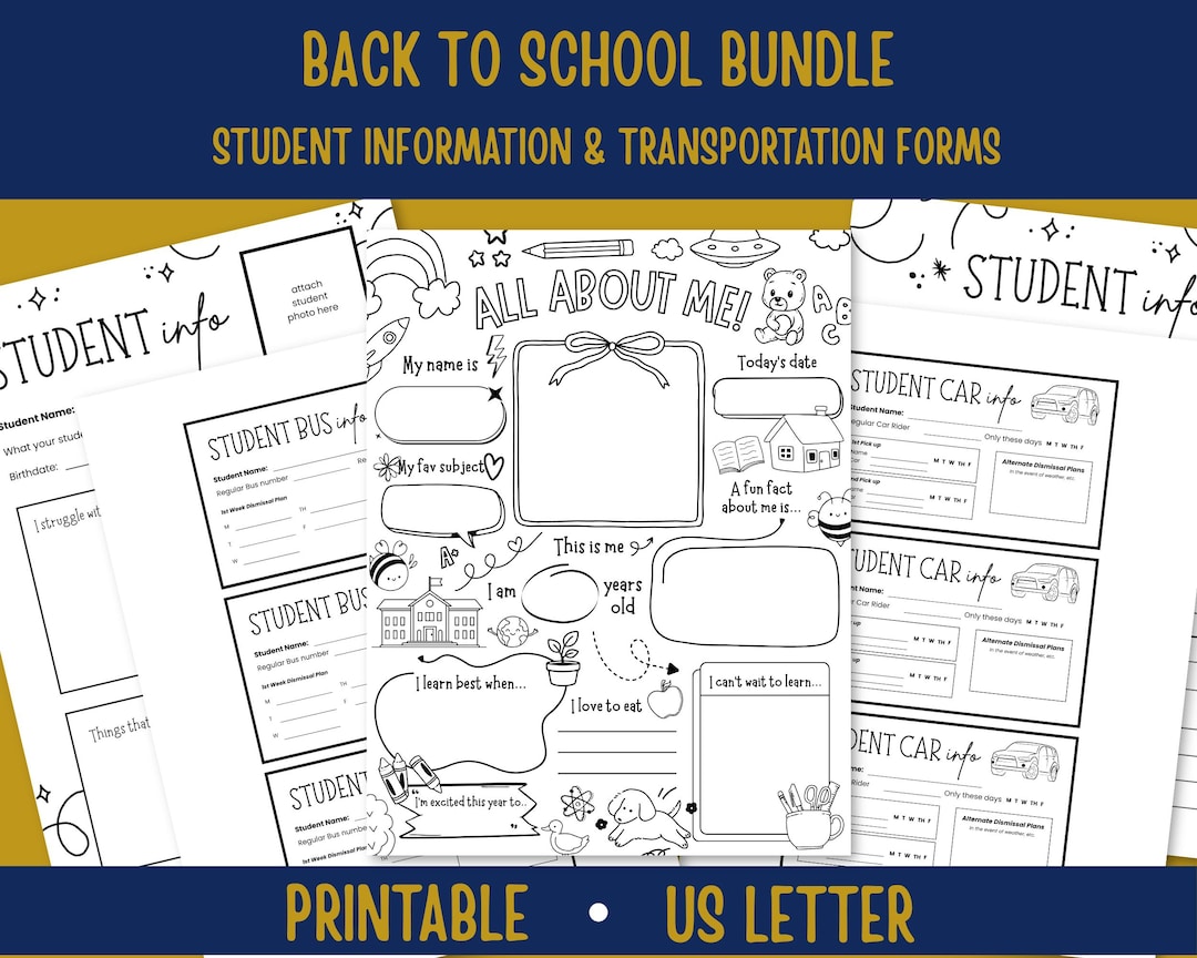 Back to School Forms Bundle | Student Info Sheet, All About Me, Bus ...