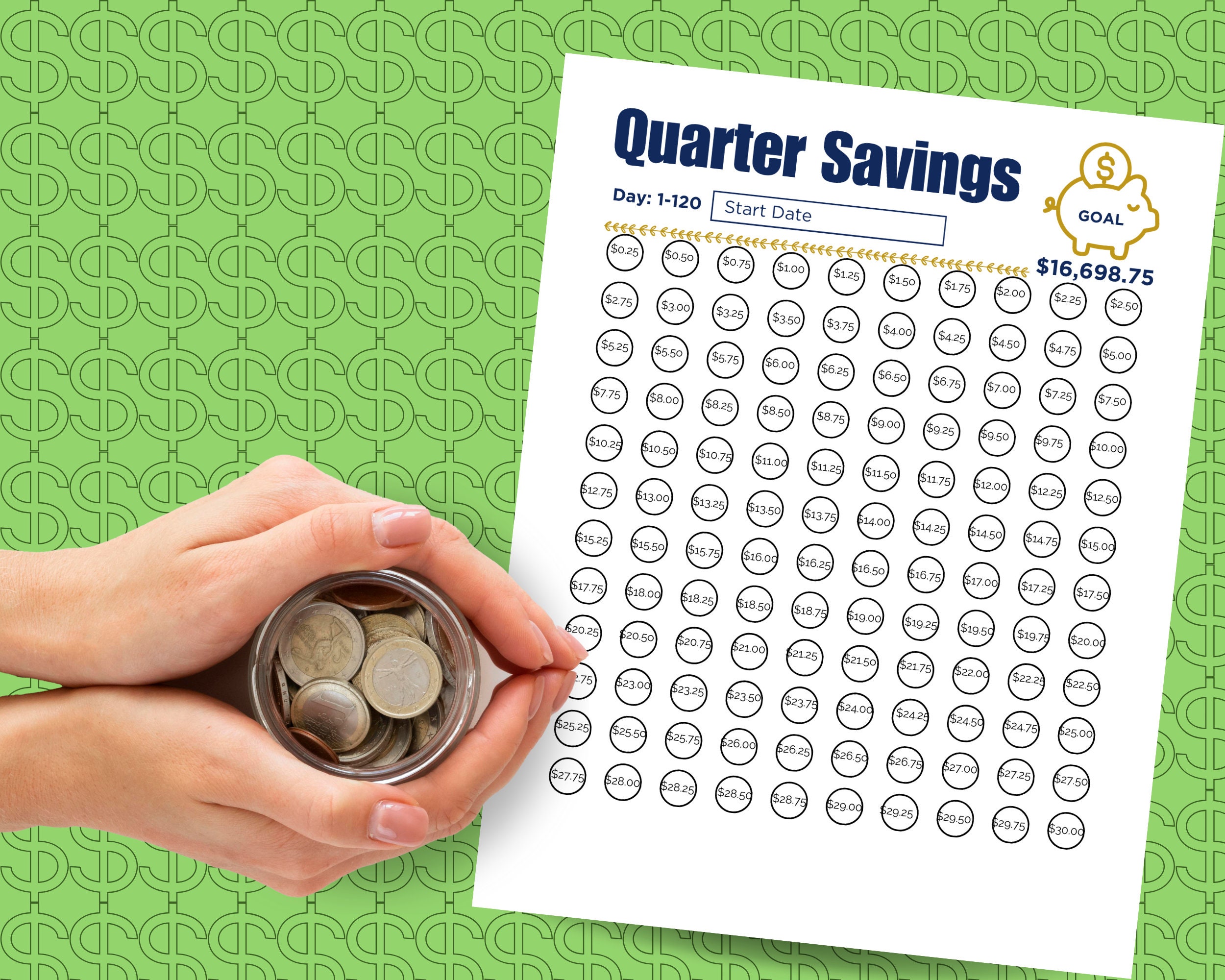 365-day Quarter Savings Challenge Bundle: Color and B&W Printables ...