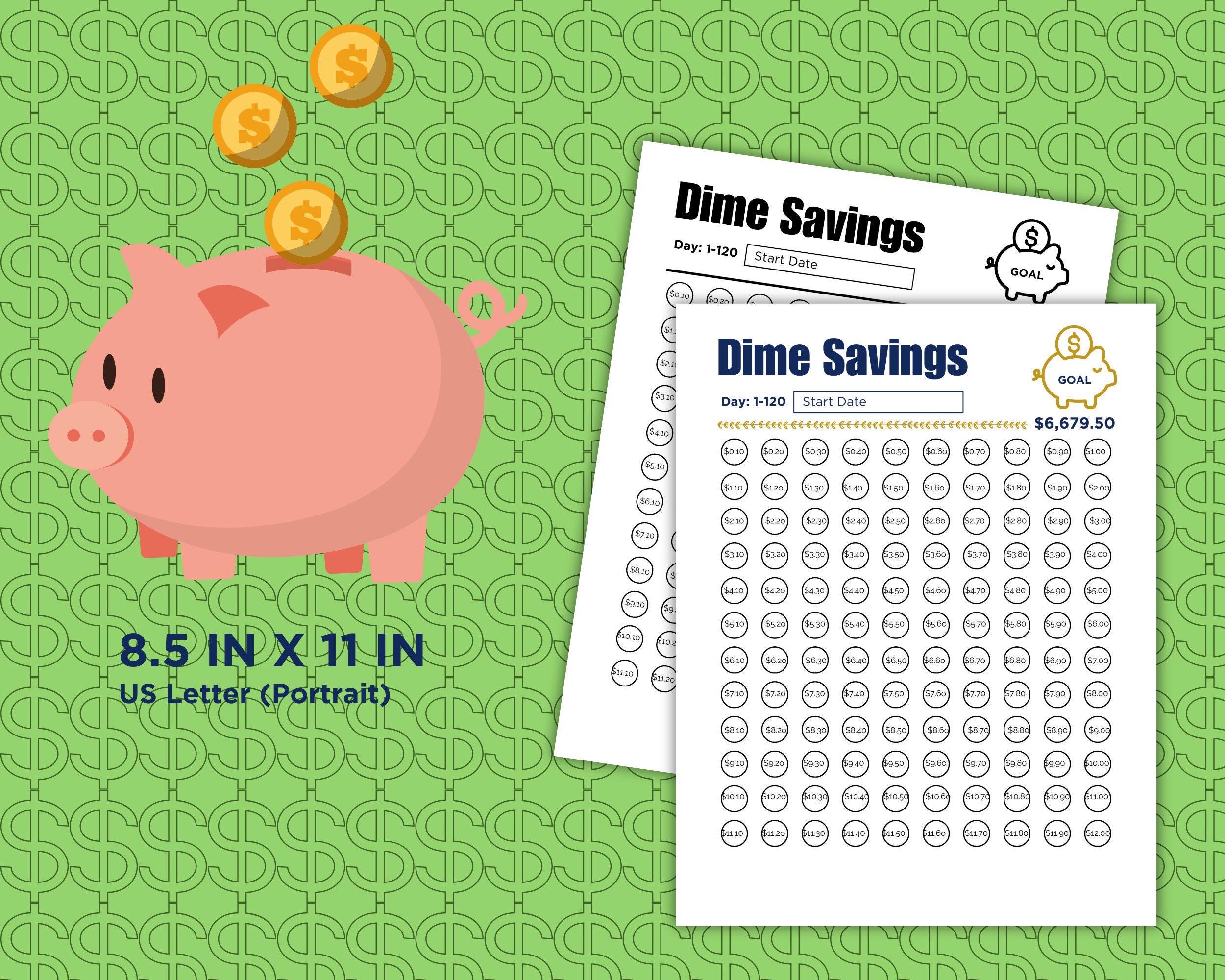 365-day Dime Savings Challenge Bundle: Color and B&W Printables + Bonus ...