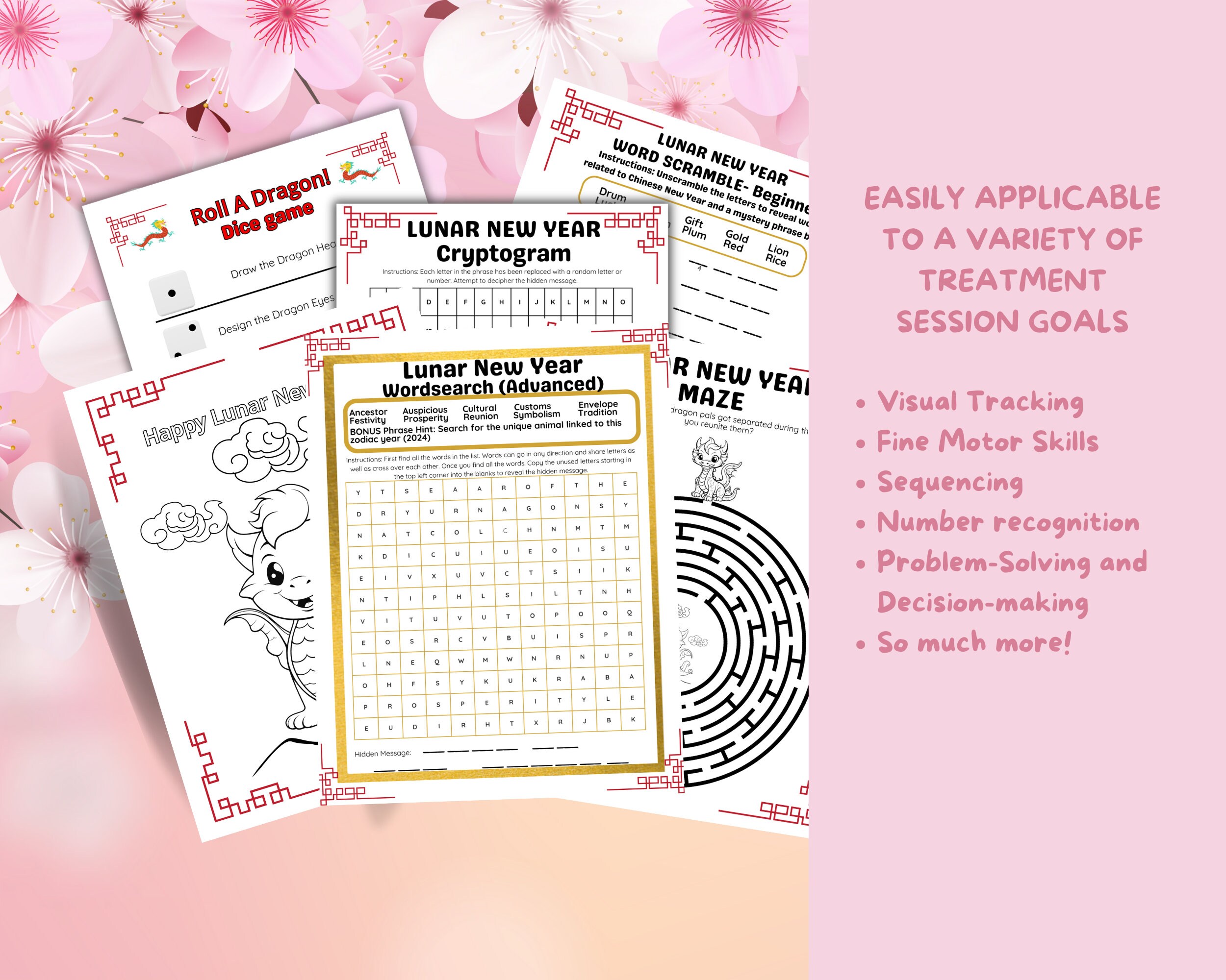 Lunar New Year Activity Bundle: Word Searches, Mazes, Coloring, and ...