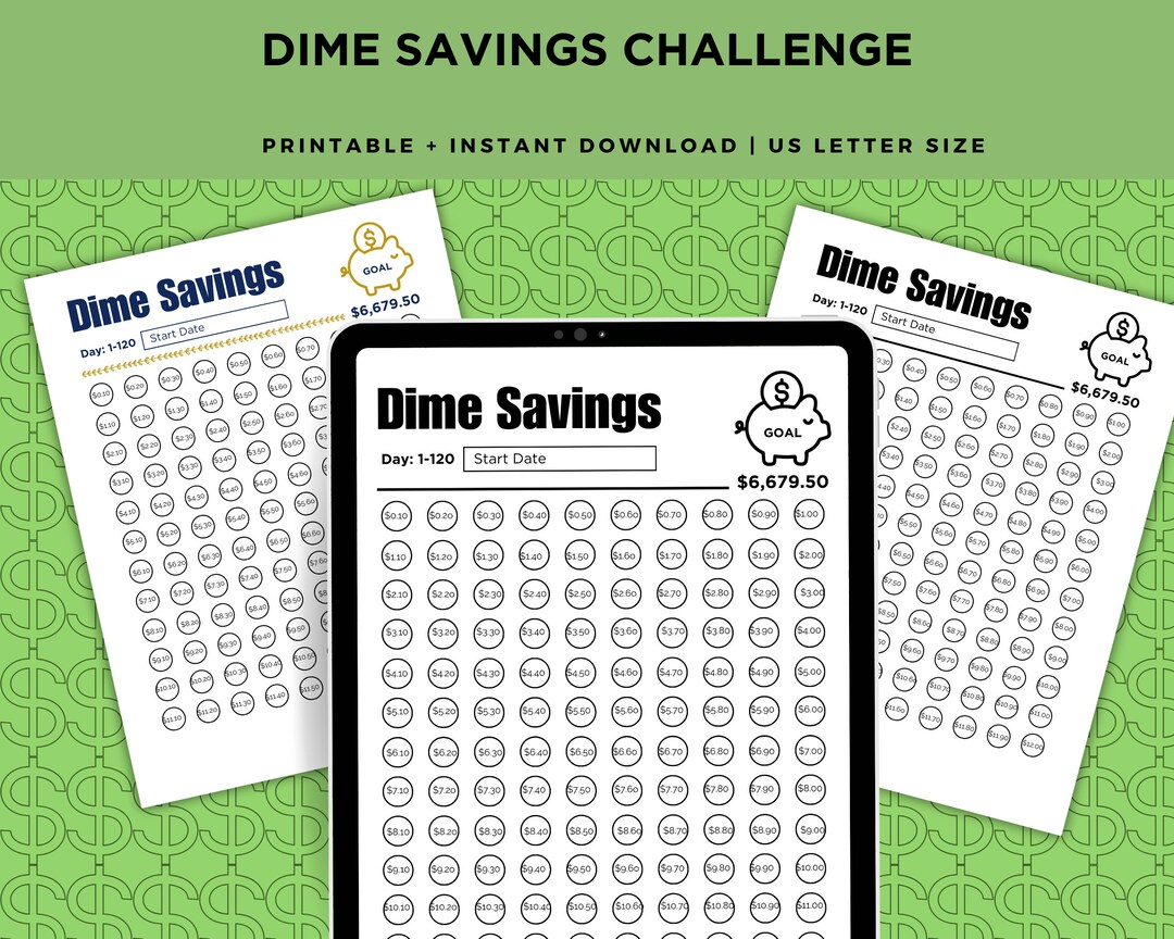 365-day Dime Savings Challenge Bundle: Color and B&W Printables + Bonus ...