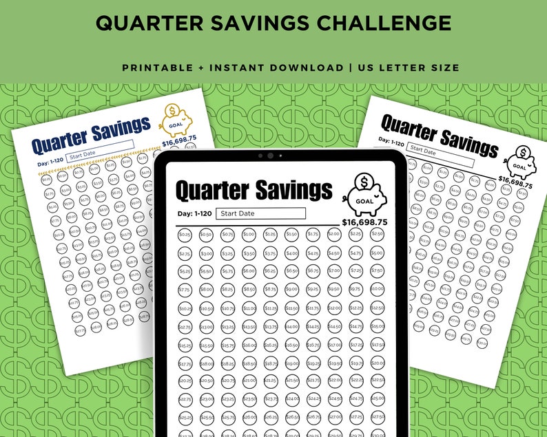 365-day Quarter Savings Challenge Bundle: Color and B&W Printables ...